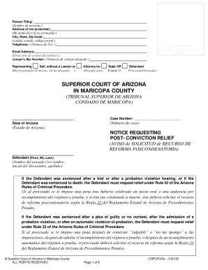 Fillable Online superiorcourt maricopa AVISO de SOLICITUD de RECURSO DE REFORMA POSCONDENATORIA ...