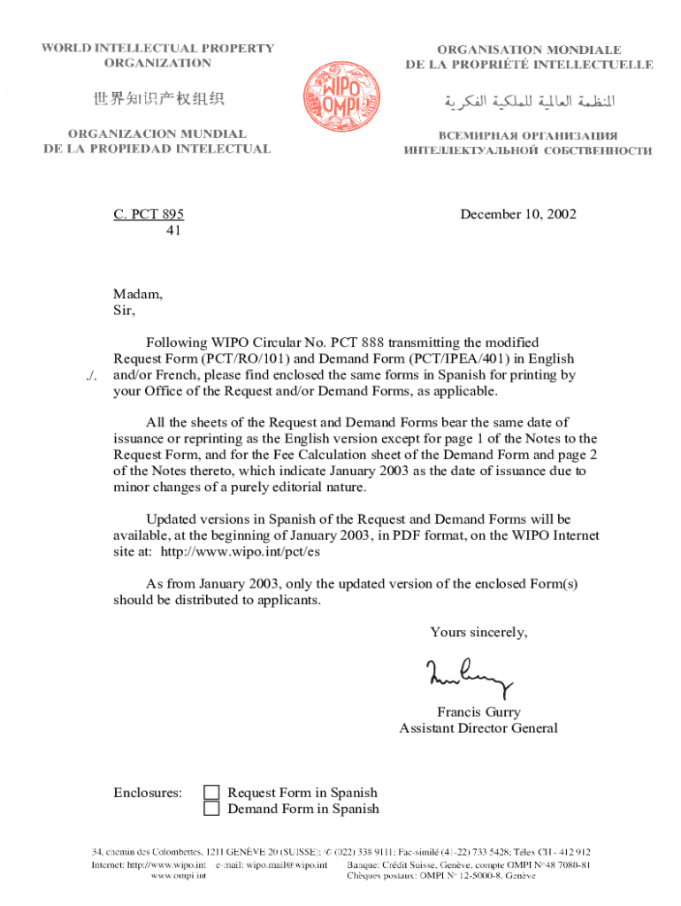 Fillable Online www.wipo.intpctenPCT Forms/Formulaires/Formbltter/Formularios ... - WIPO Fax ...