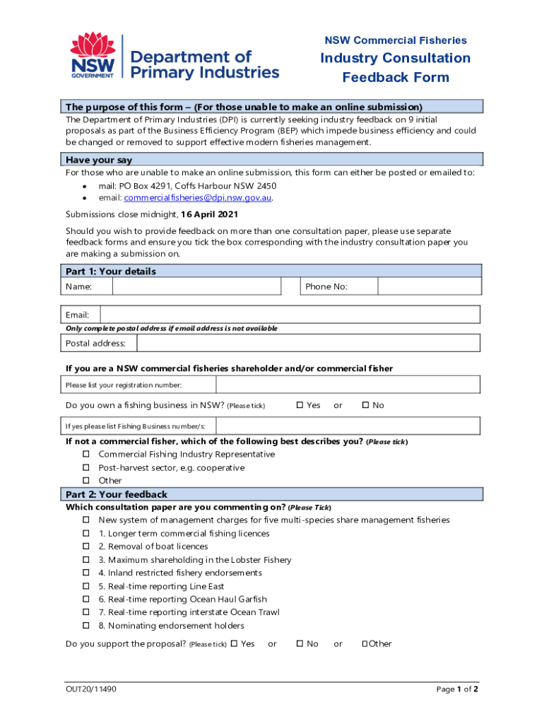Fillable Online www.dpi.nsw.gov.audataassetsFeedback Form - NSW ...
