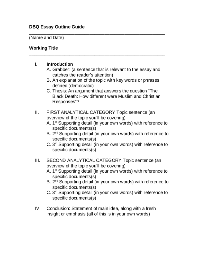Dbq Essay Outline Sample d47exkqv3yn2 - idoc.pub Doc Template | pdfFiller