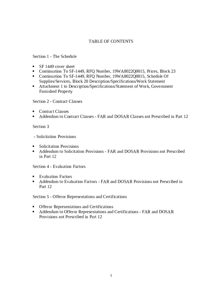 Section 1 - The Schedule SF 1449 cover sheet Continuation To SF-1449 ...