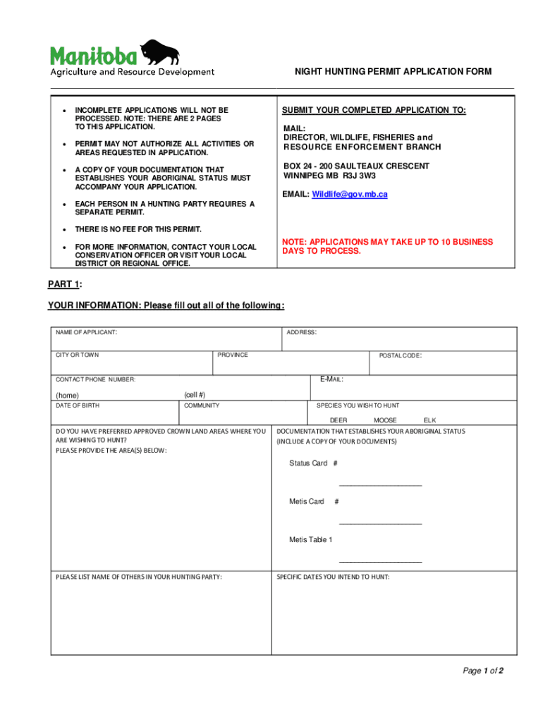 Fillable Online mbpc-cpmb.cafish-wildlifepubsNIGHT HUNTING PERMIT ...