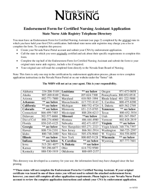 Fillable Online PDF Endorsement Form for Certified Nursing Assistant ...