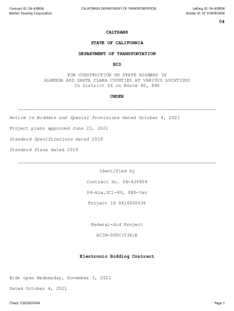 Fillable Online ppmoe.dot.ca.govbidsubfiles04 CALTRANS STATE OF CALIFORNIA DEPARTMENT OF ...