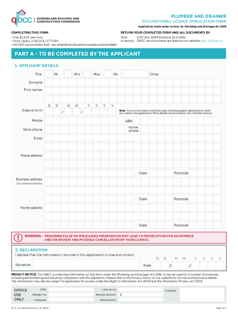 Fillable Online www.business.qld.gov.auforms-templatesPlumbing and ...