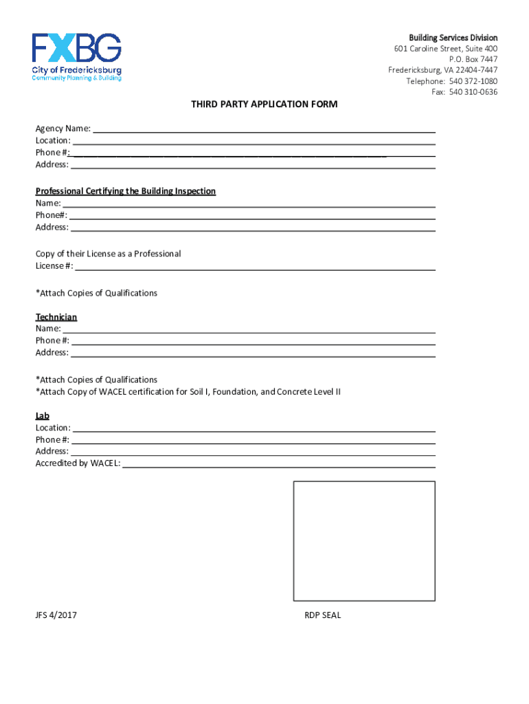Fillable Online THIRD PARTY APPLICATION FORM Fax Email Print - pdfFiller