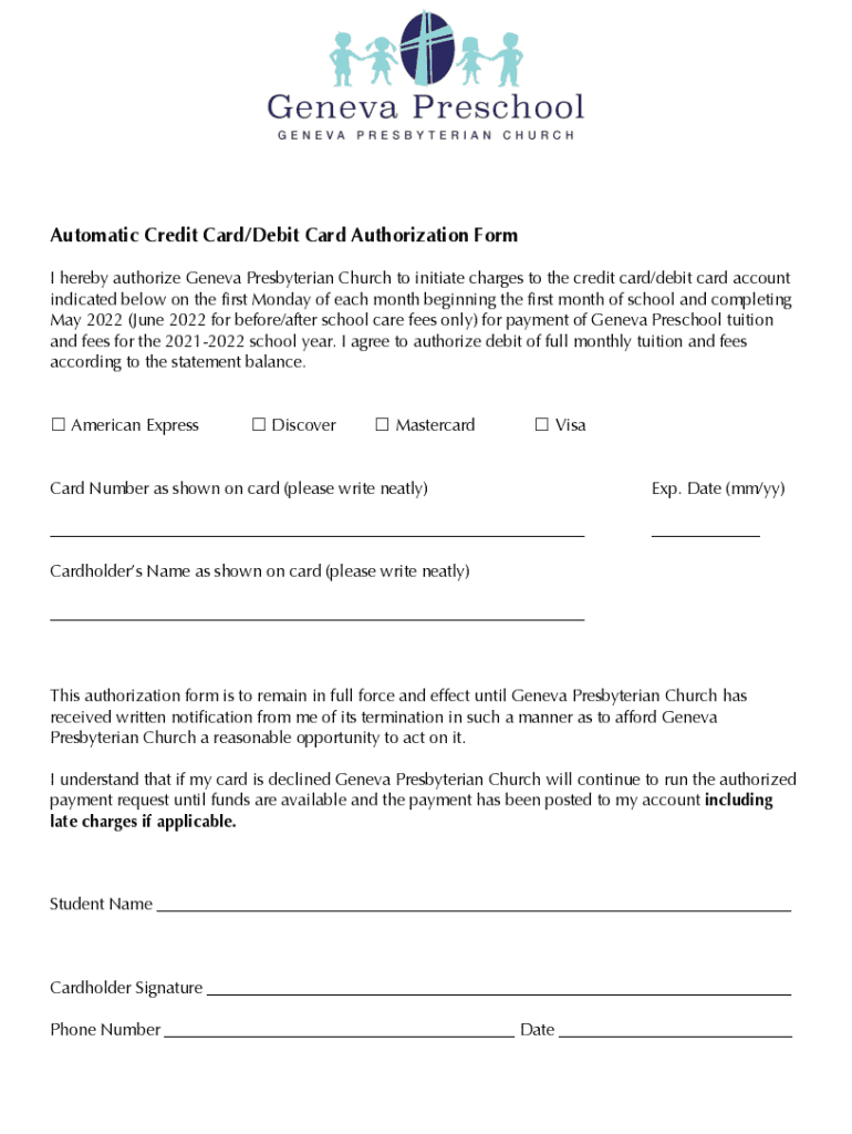 Fillable Online AUTOMATIC CREDIT CARD PAYMENTS AUTHORIZATION AND ...