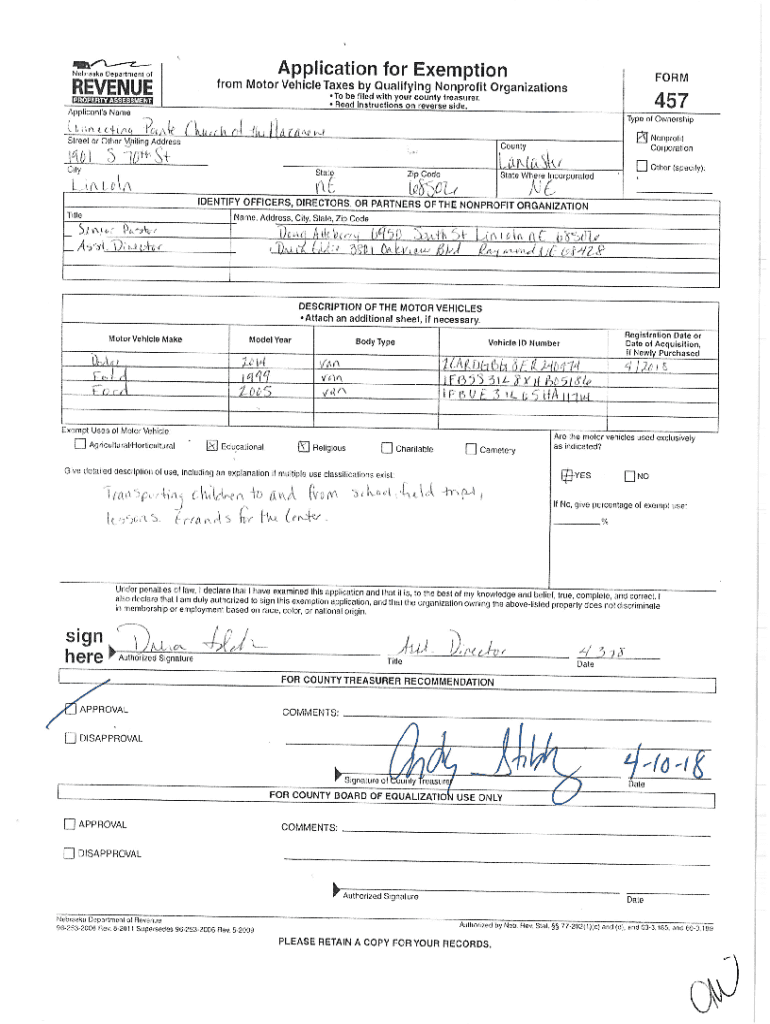 Fillable Online Application for Exemption FORM from Motor Vehicle Taxes ...