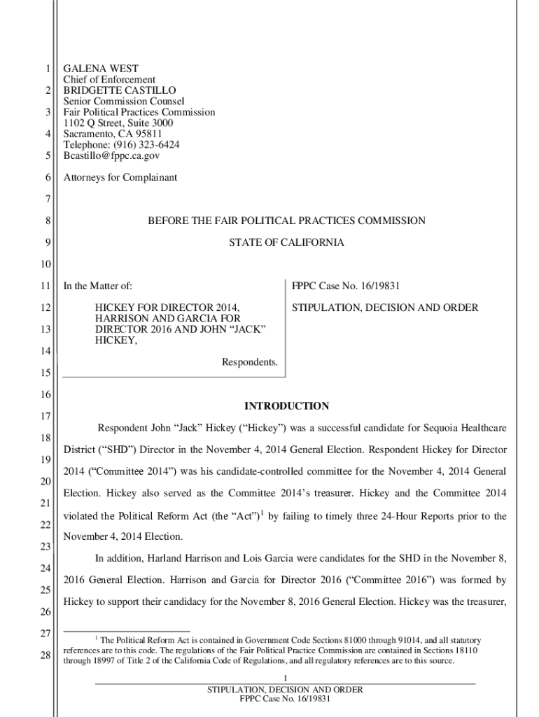 Fillable Online www.fppc.ca.govcontentdamGALENA WEST Chief of ...
