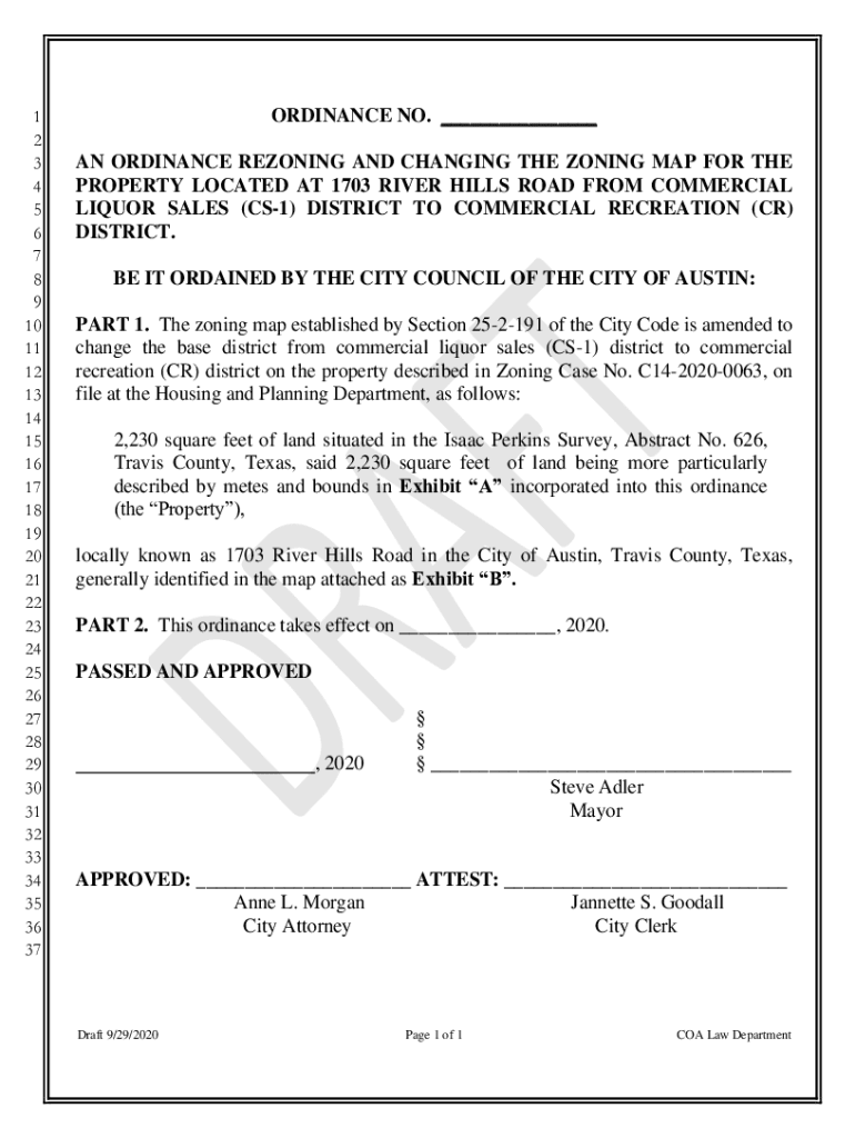 Fillable Online ORDINANCE NO. AN ORDINANCE REZONING AND CHANGING THE ... - austintexas.gov Fax ...
