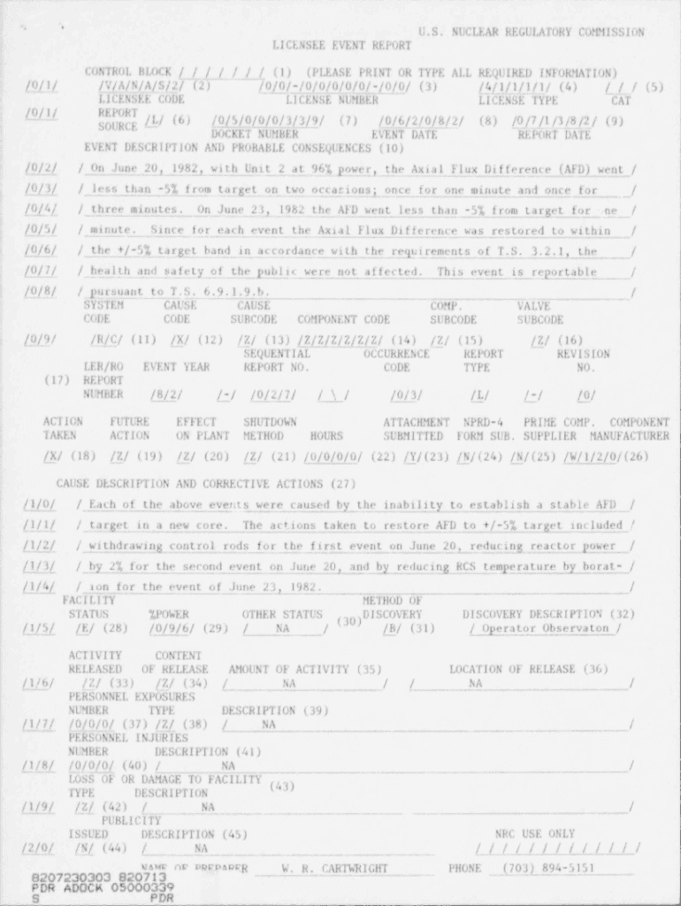 Fillable Online n NRC FORM 136 U. S. NUCLEAR REGULATORY COMMISSION LICENSEE EVENT REPORT h Fax ...
