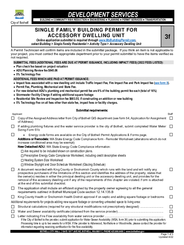 Fillable Online single family building permit for accessory dwelling unit Fax Email Print ...