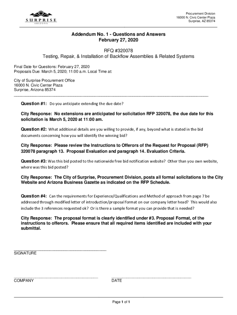 Fillable Online Addendum No. 1 - Questions and Answers February 27, 2020 RFQ ... Fax Email Print ...