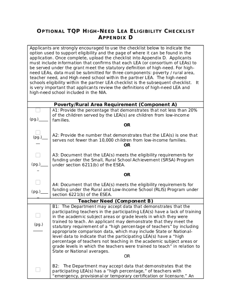 High-Need District (LEA) Eligibility: Optional Table and Instructions ...