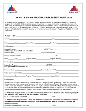 Fillable Online files.varsity.comReleaseWaiverParticipantPARTICIPANT ...