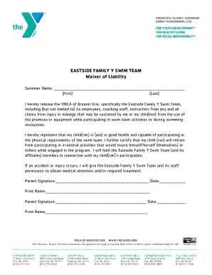 Fillable Online Eastside Family Y Swim Team Waiver of Liability.doc Fax ...