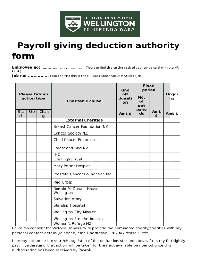 Payroll giving deduction authority Doc Template | pdfFiller