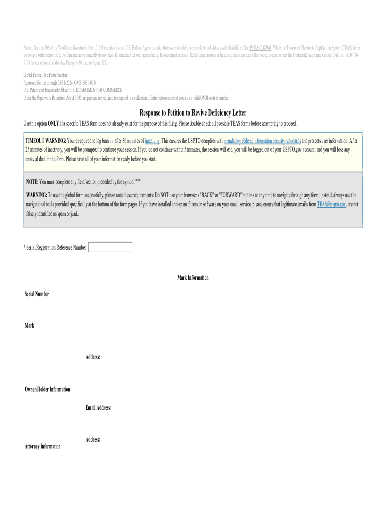 Fillable Online Response to Petition to Revive Deficiency Letter Fax ...