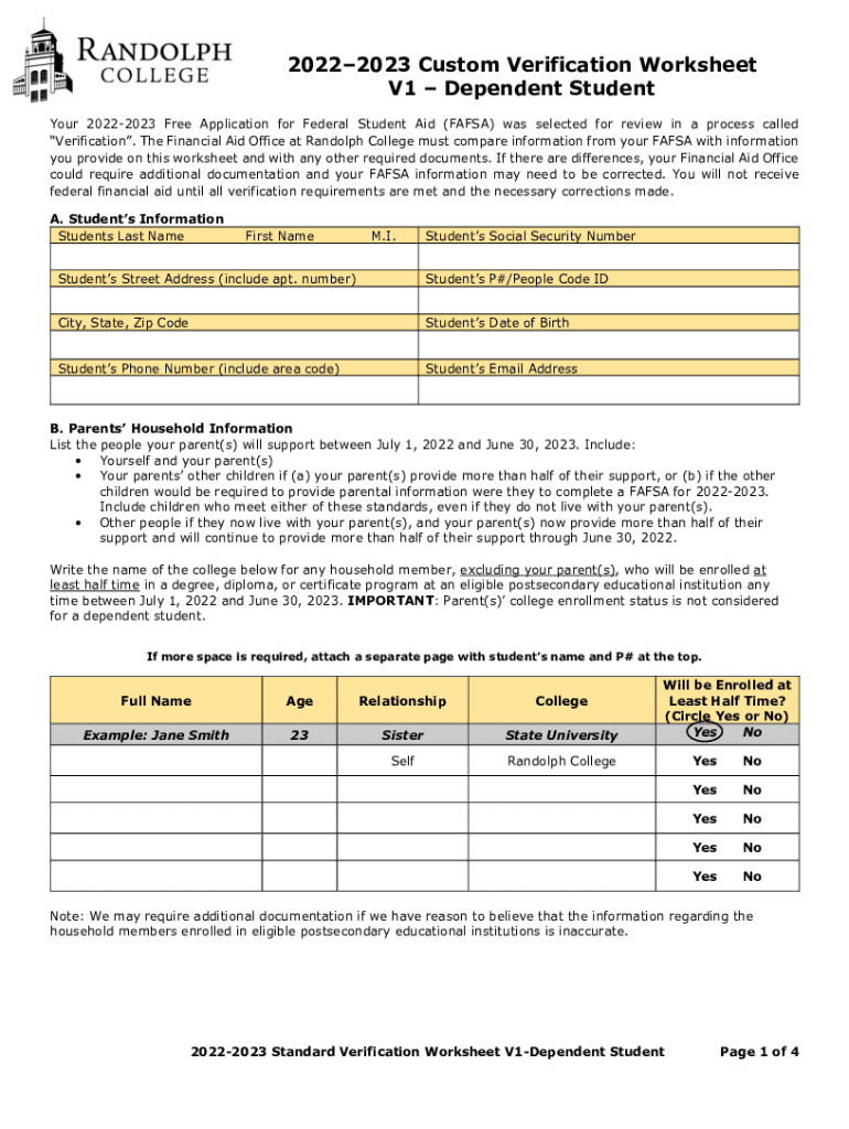 Fillable Online 20212022 Custom Verification Worksheet V4-Dependent Student - CUNY Fax Email ...
