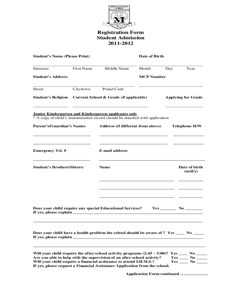 Fillable Online www.sampleforms.comsample-student-registrationFREE 9 ...