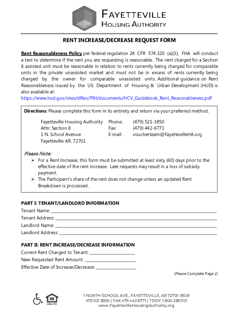 Fillable Online RENT INCREASE/DECREASE REQUEST FORM - Fayetteville Housing Authority Fax Email ...