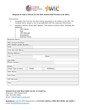 Fillable Online UPC Approval Form. Request to Add a UPC(s) to the WIC ...
