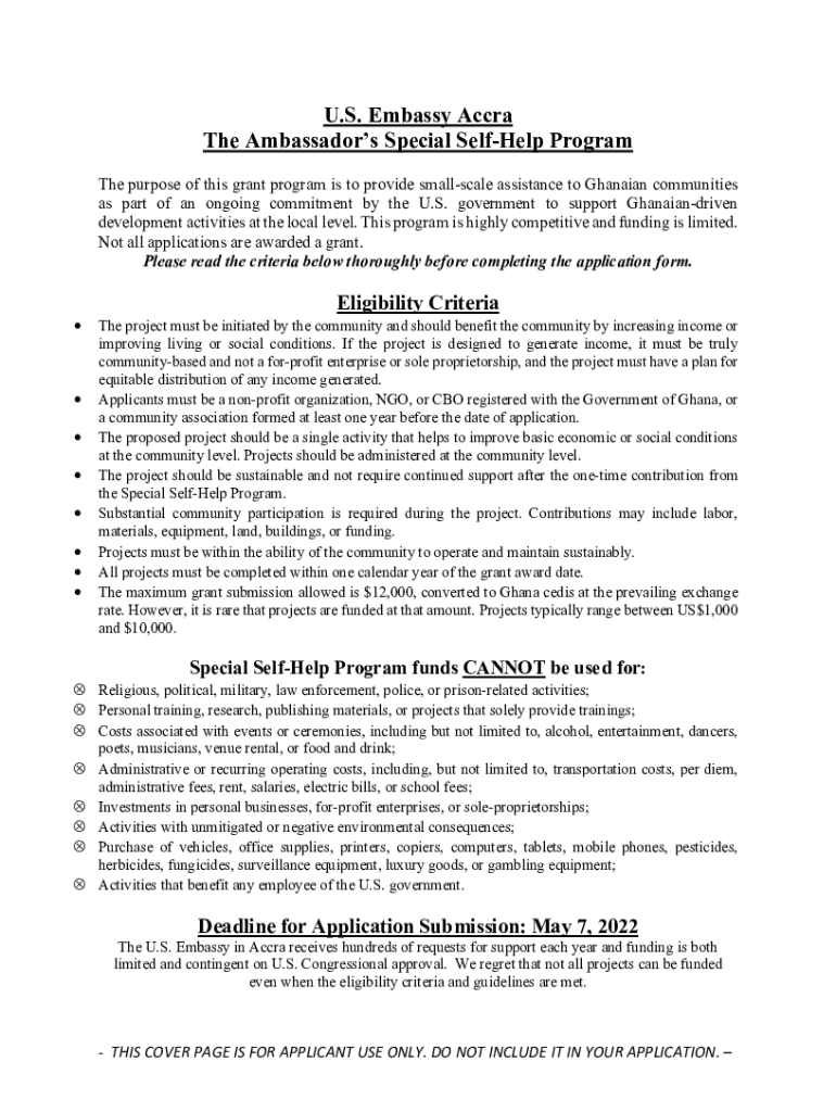 Fillable Online U.S. Embassy Accra The Ambassador's Special Self-Help ...
