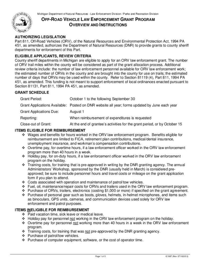 Fillable Online OFF-ROAD VEHICLE LAW ENFORCEMENT GRANT PROGRAM ...