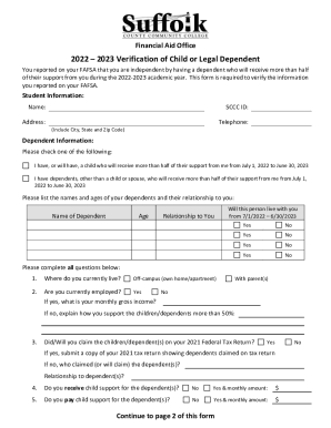 Fillable Online 2223 Verification of Child/Dependent Form. 2223 ...