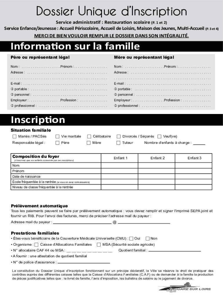 Fillable Online Dossier Unique dInscription Fax Email Print - pdfFiller