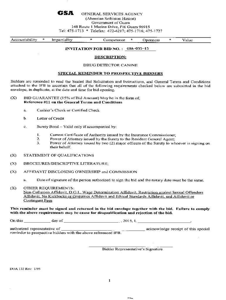 Fillable Online doa guam GSA GENERAL SERVICES AGENCY - Guam Fax Email ...