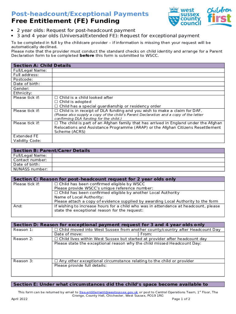 Post Headcount Exceptional Payment Request . Free Entitlement Doc ...