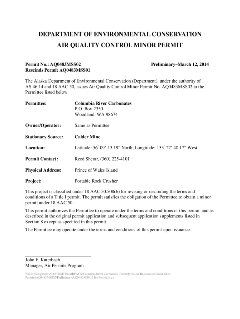 Fillable Online dec alaska Alaska Department of Environmental ...