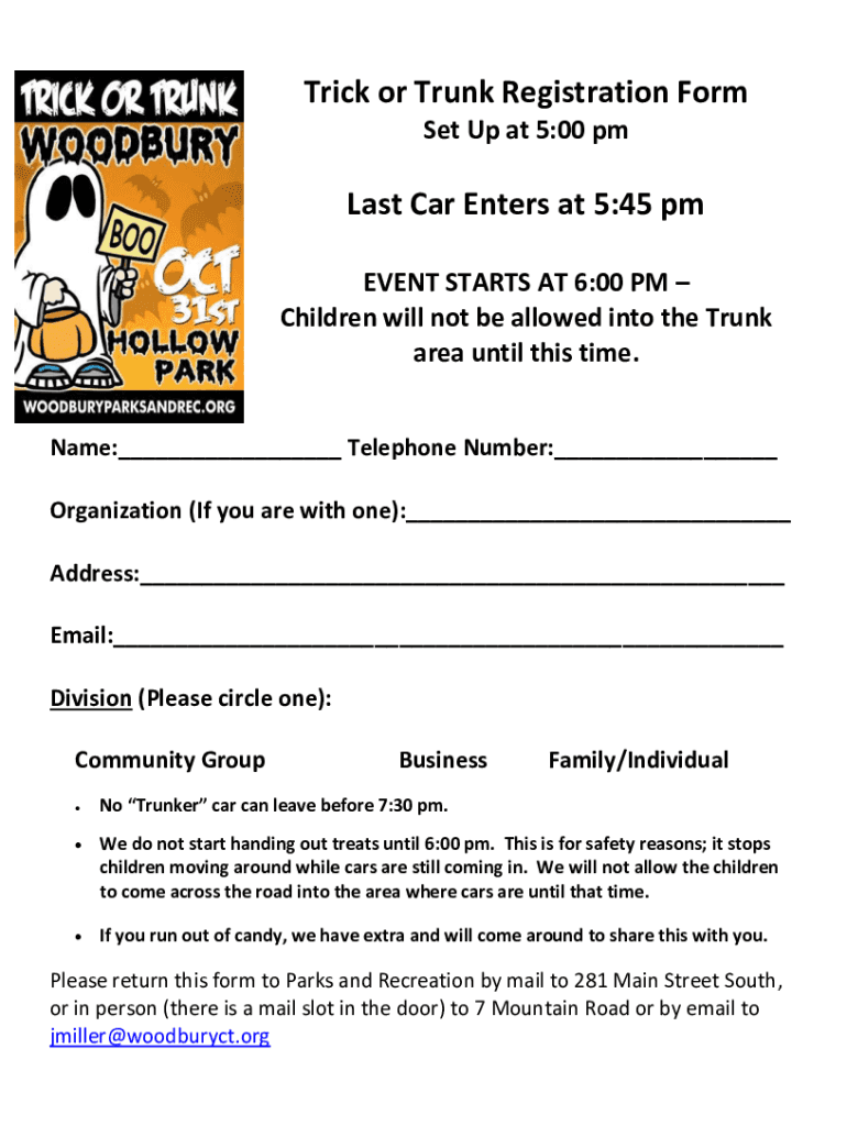 Fillable Online Fillable Online Trick or Trunk Registration Form Set Up ...