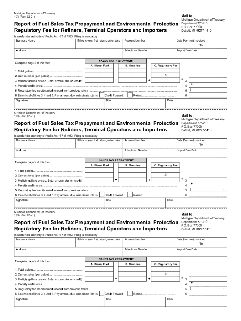 Fillable Online Instructions for Completing Form 173, Report of Fuel ...