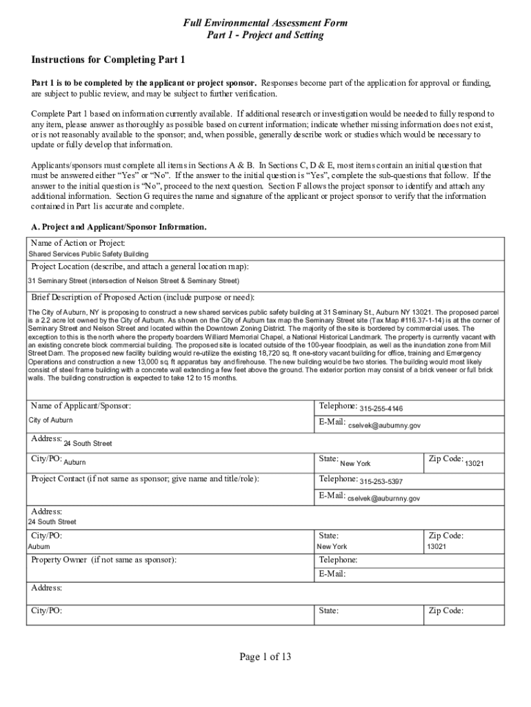 Fillable Online SEQRA Full Environmental Assessment Form Part 1Project ...