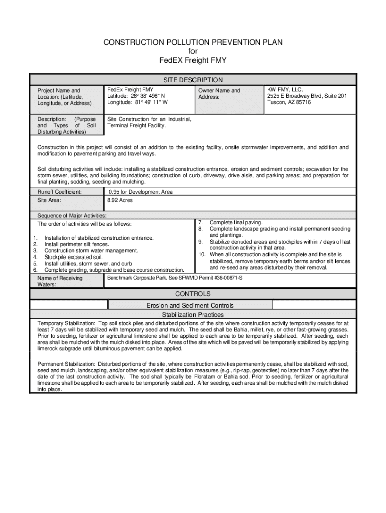 Fillable Online CONSTRUCTION POLLUTION PREVENTION PLAN for FedEX ...