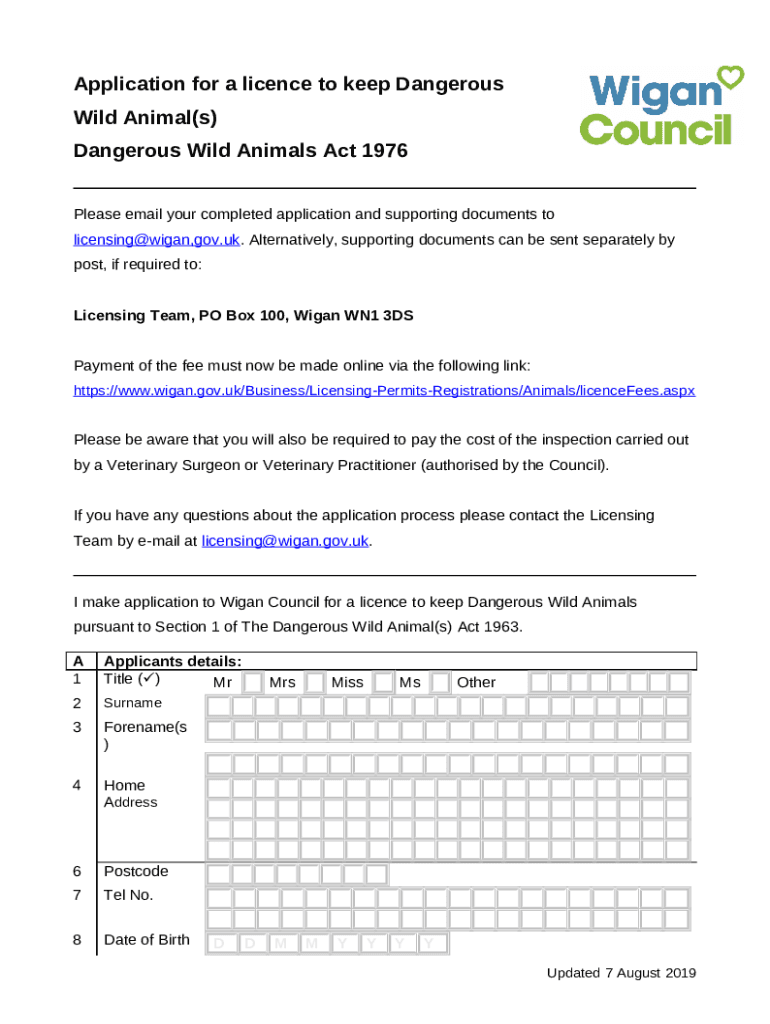Download Dangerous Wild Animals Licence Application ... - US Legal s Doc Template | pdfFiller
