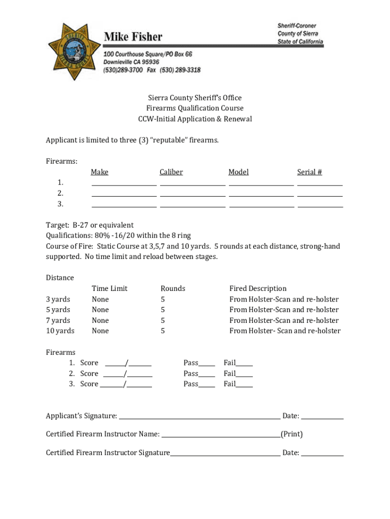Fillable Online Sierra County Sheriff's Office Firearms Qualification ...