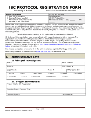 IBC PROTOCOL REGISTRATION - research.hawaii.edu Doc Template | pdfFiller