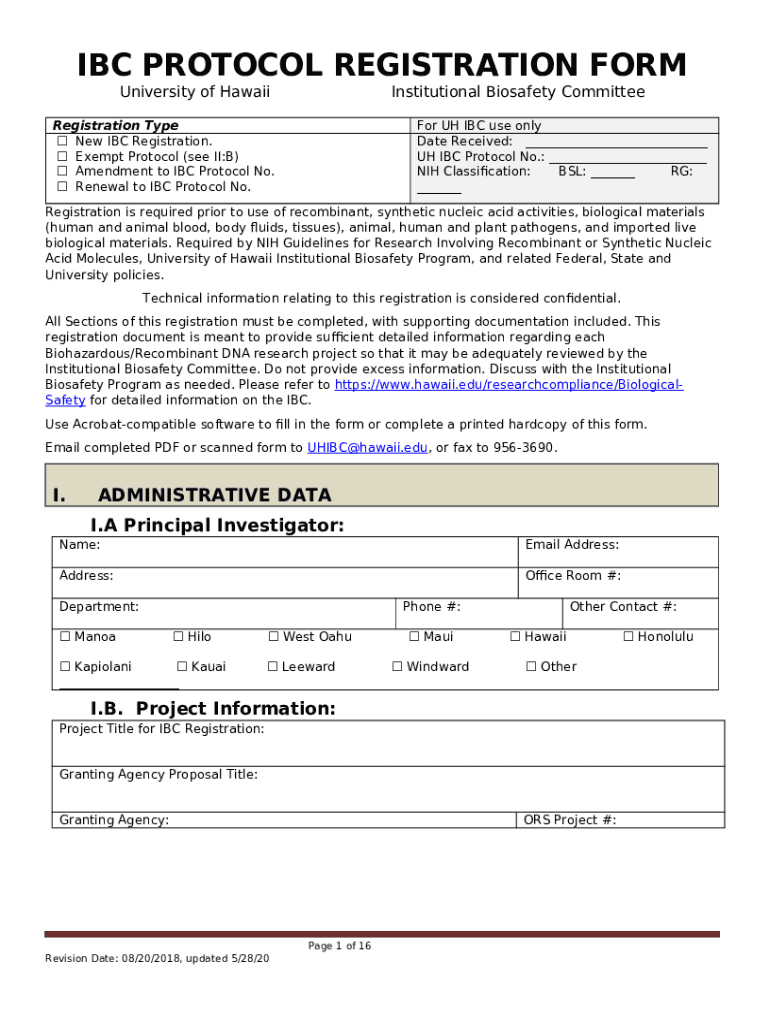 IBC PROTOCOL REGISTRATION - research.hawaii.edu Doc Template | pdfFiller