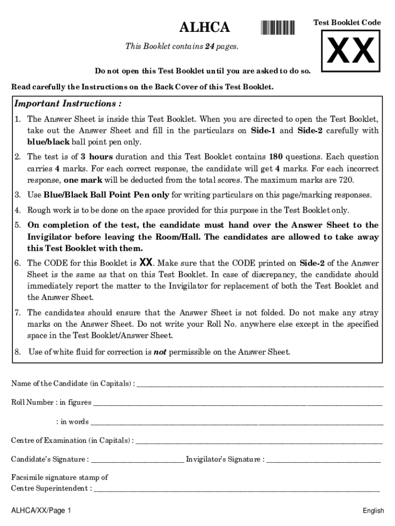 Fillable Online This Booklet contains 24 pages Do not open this Test ...