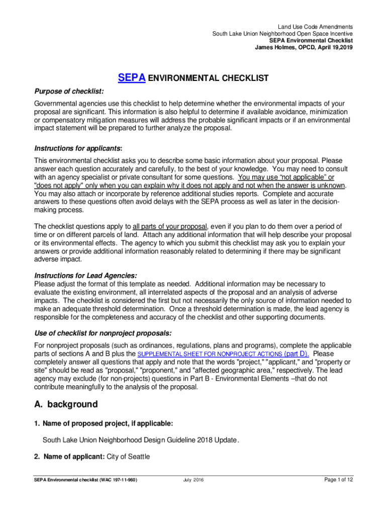 Fillable Online SEPA Environmental Checklist South Lake Union ...