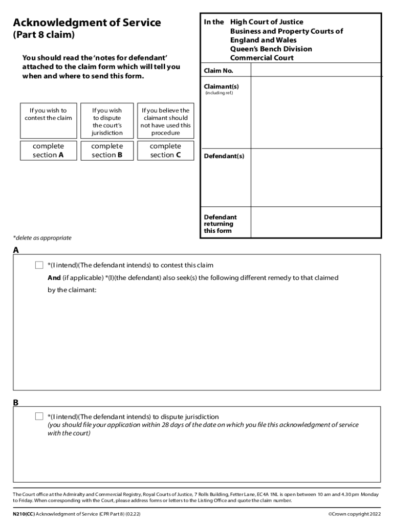 Fillable Online N208C - Notes for defendant (Part 8 claim form) - GOV ...