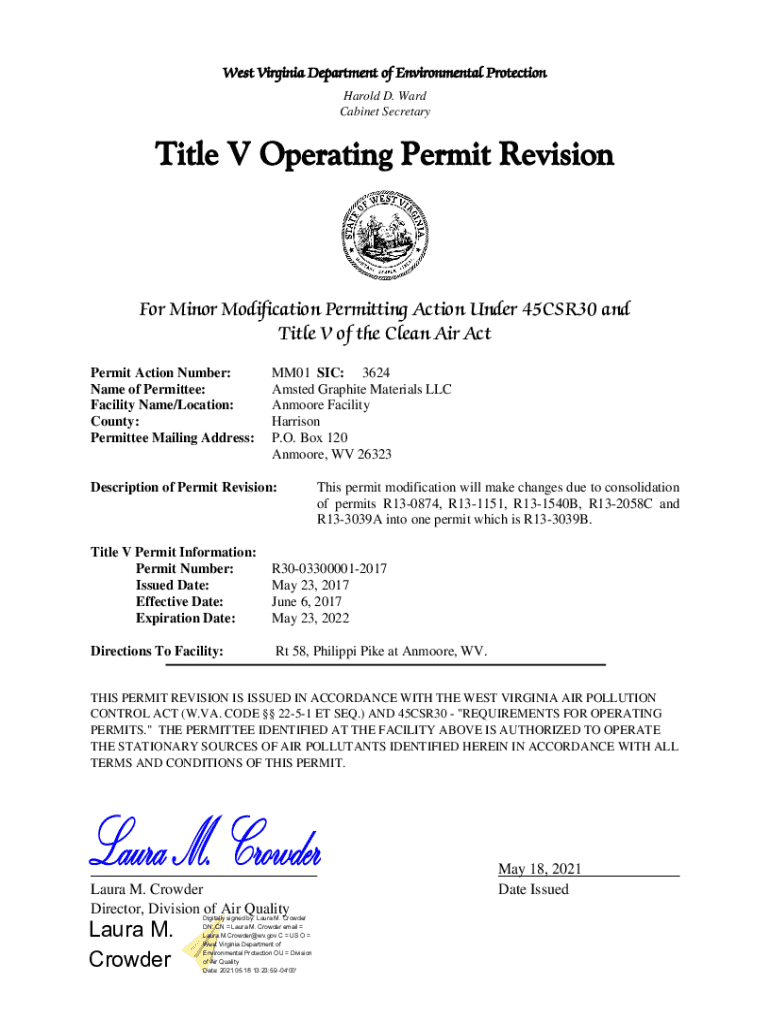 Fillable Online dep wv www.dep.wv.govdaqpermittingFor Minor ...