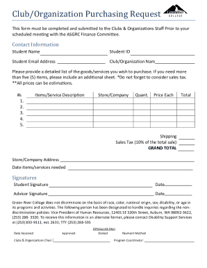 Fillable Online Club and Organization Purchasing Request Form. Club and ...