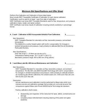 Fillable Online Minimum Bid Specifications and Offer Sheet Fax Email Print - pdfFiller