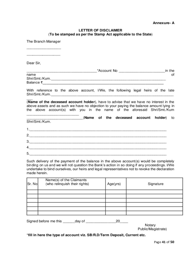 Fillable Online sbi.co.in1381989053025LETTEROFDISCLAIMERAnnexure A ...