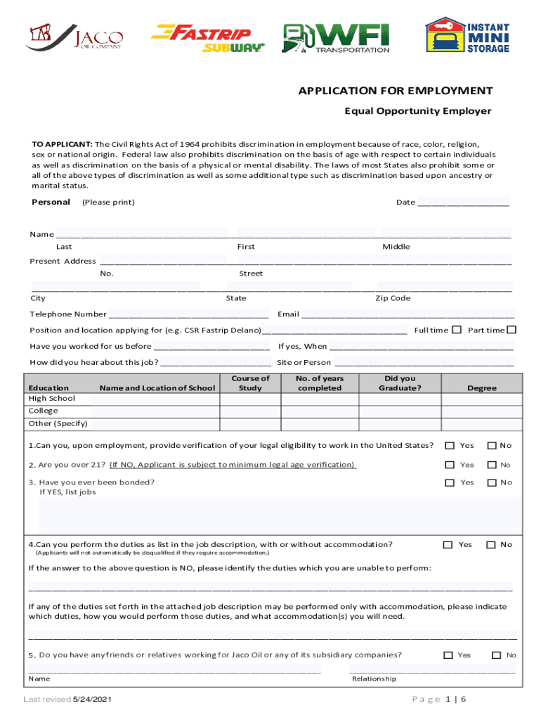 2021-2025 Form Jaco Oil Company Application for Employment Fill Online ...