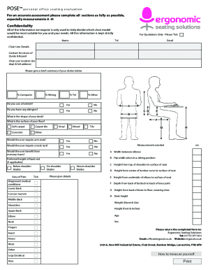Fillable Online ESS POSE Assessment Form 2015. Personal office seating ...